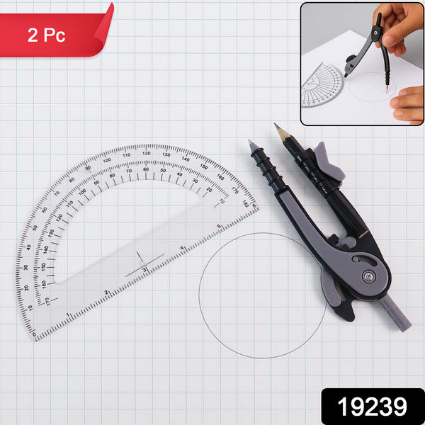 2-piece Geometry Protractor Set With Lock And Transparent Protractor – My Stationery